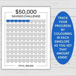 50K Savings Challenge Printable - 100 Envelopes Saving Challenge ...