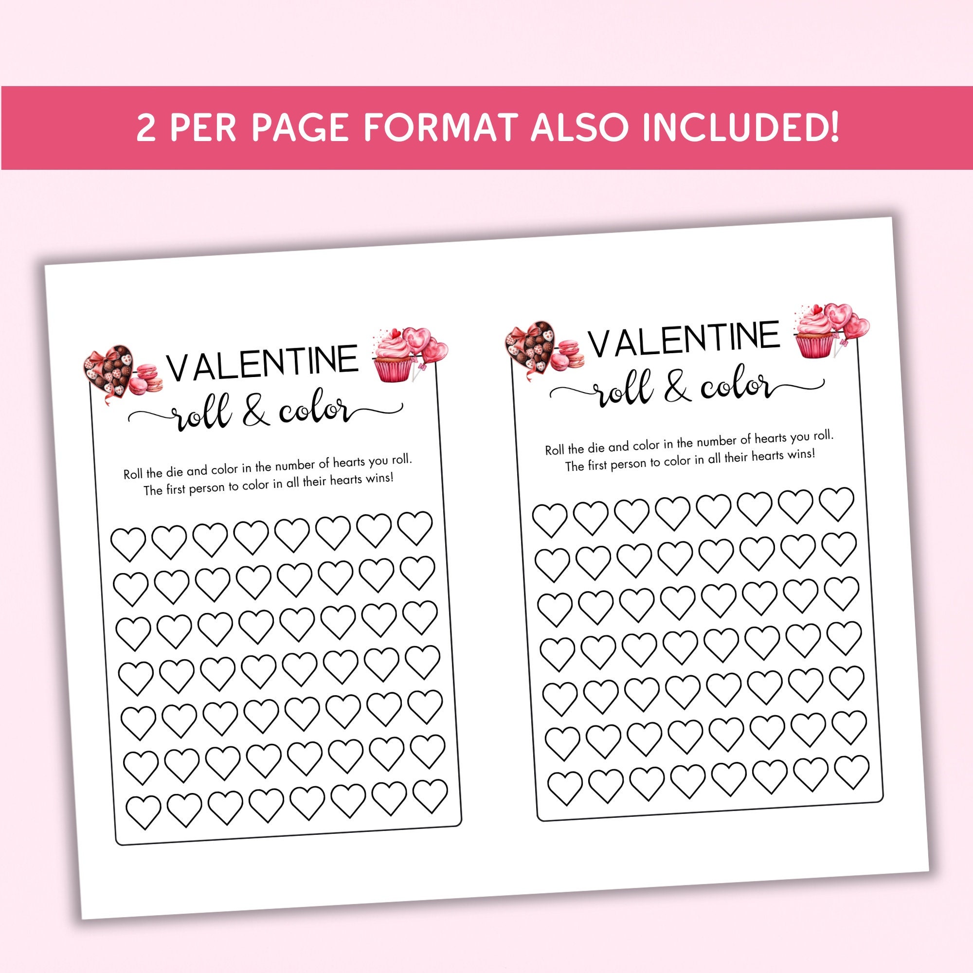 Printable Valentine Roll and Color Game - Valentine Party Game ...