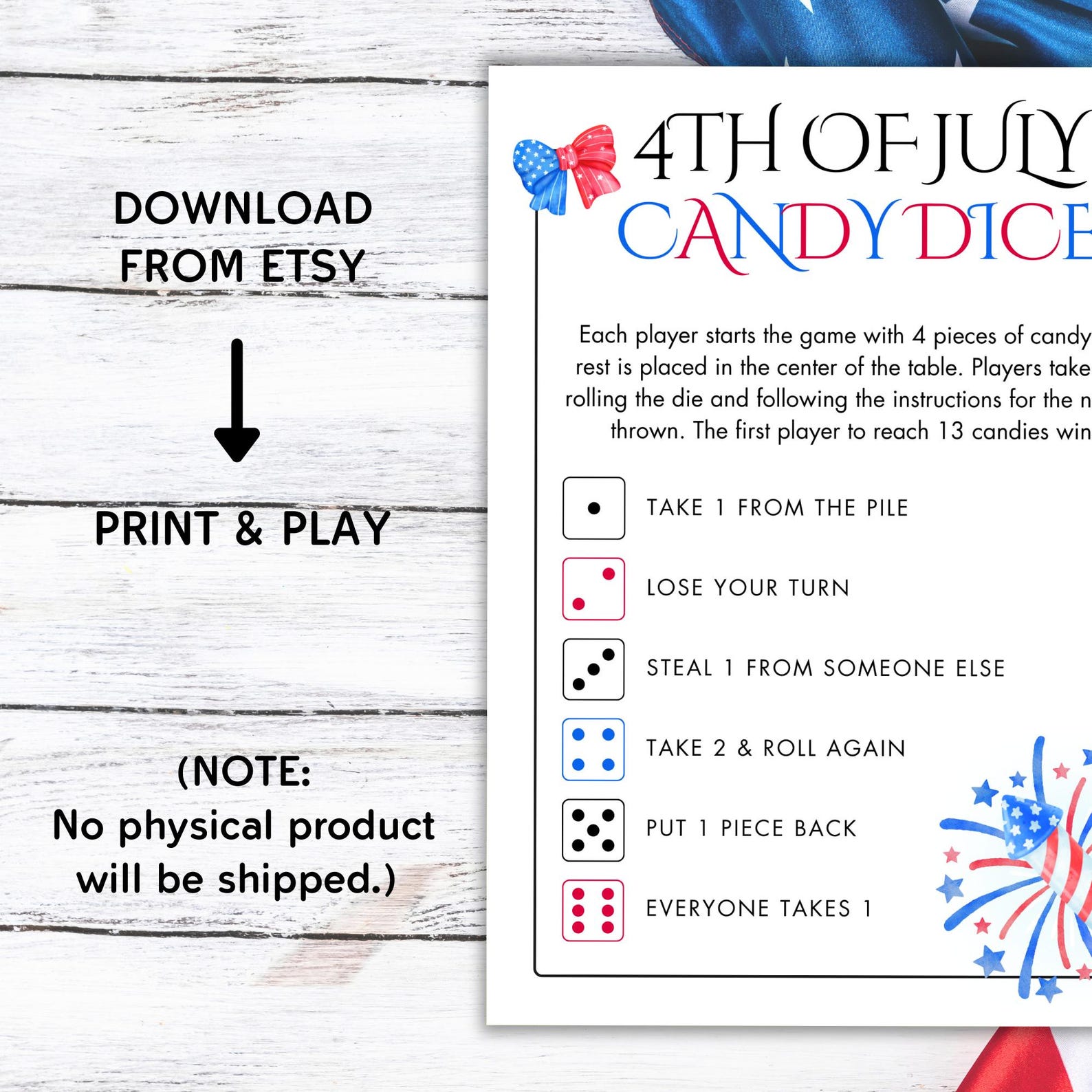 Printable 4th of July Candy Dice Game - 4th of July Party Game ...