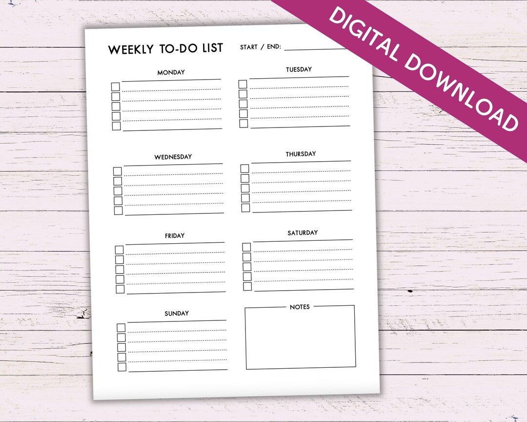 Printable Weekly To-do List Blank Fillable PDF Weekly - Etsy