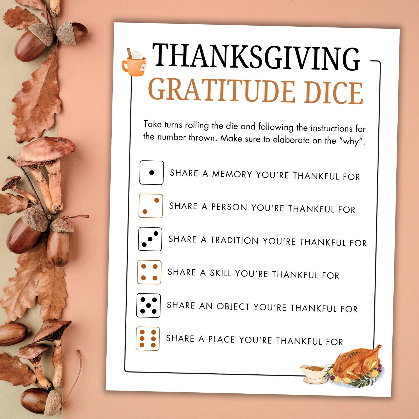 Thanksgiving Gratitude Dice Game - Thanksgiving Party Game ...
