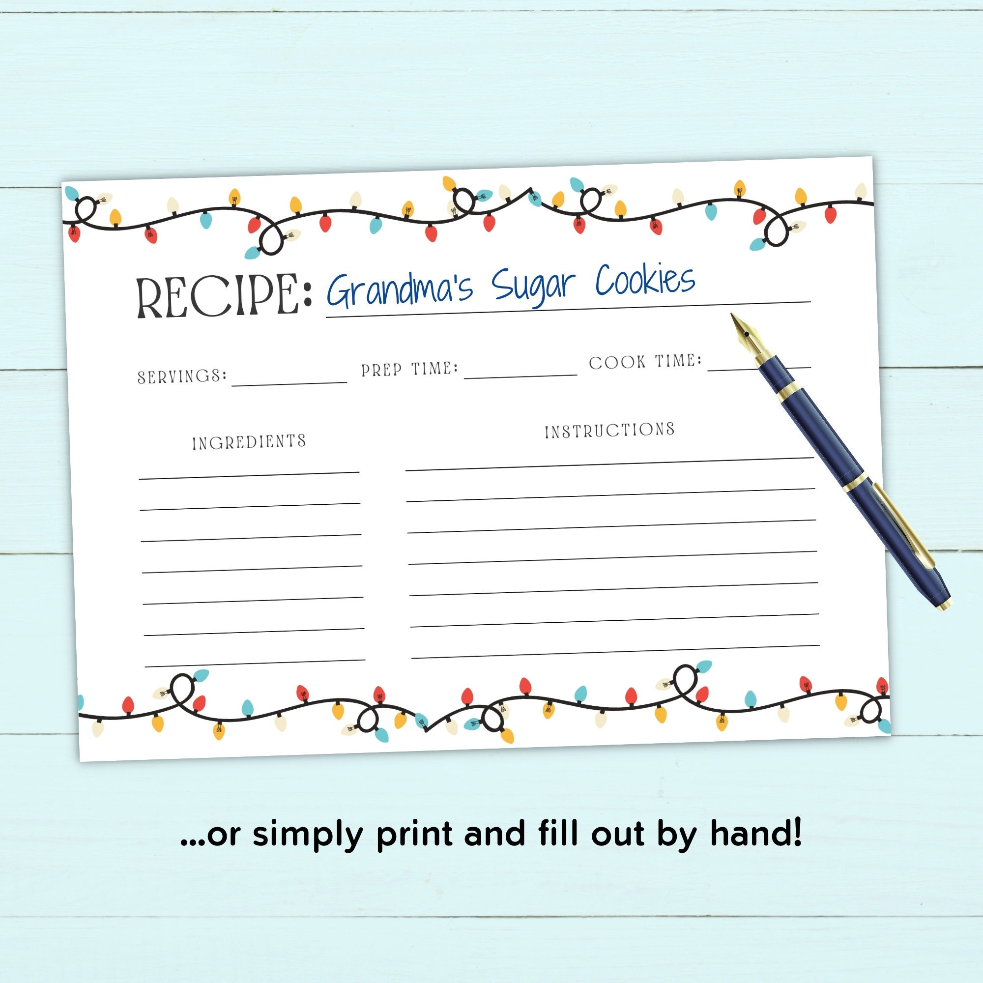 Printable Christmas Recipe Card - Editable Recipe Card Template - 4x6 ...