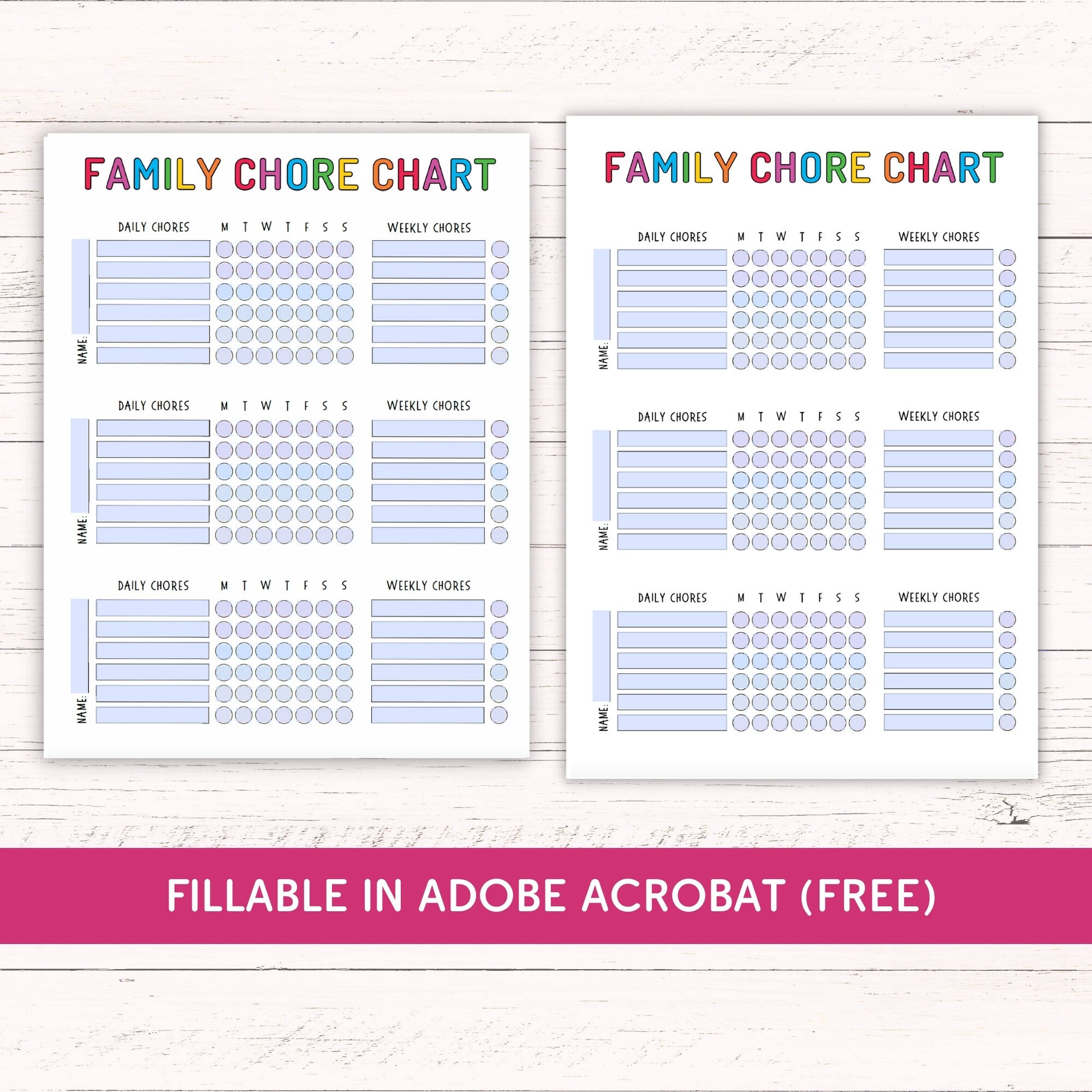 Printable Family Chore Chart - Editable Chore Chart for Multiple Kids ...