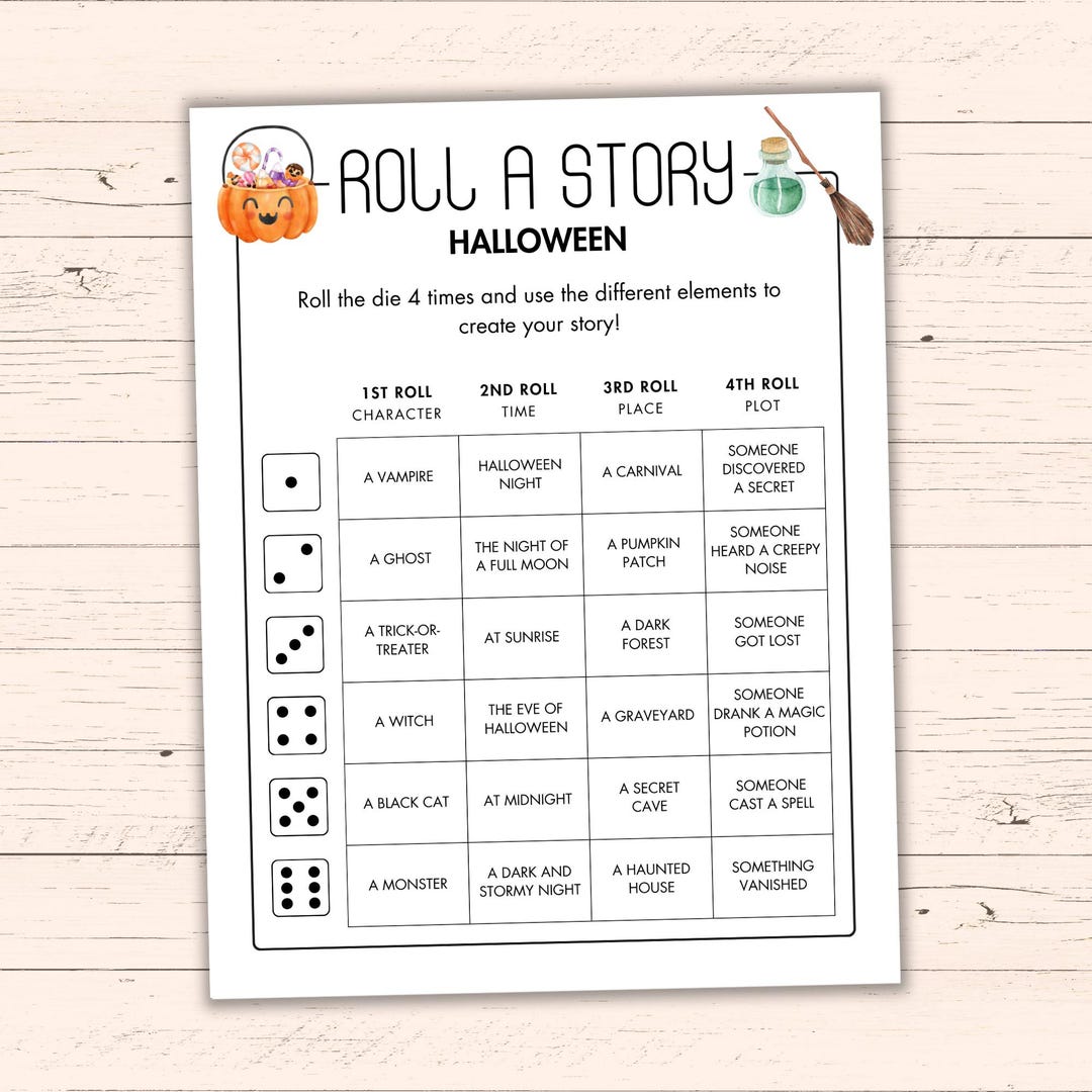 Halloween Roll a Story - Creative Writing Prompt Activity - Printable ...