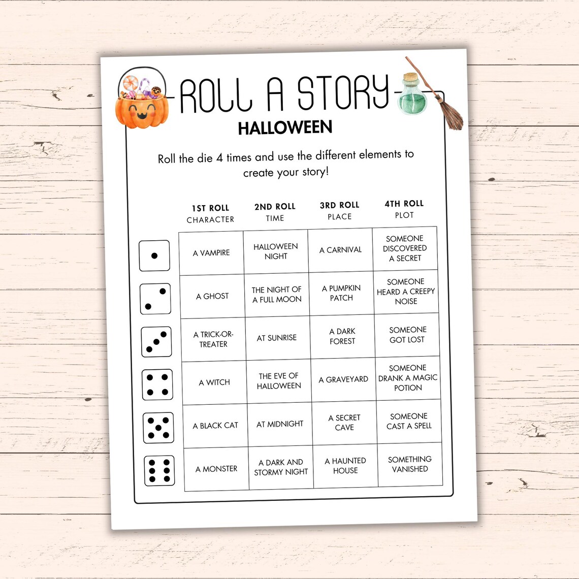 Halloween Roll a Story - Creative Writing Prompt Activity - Printable ...
