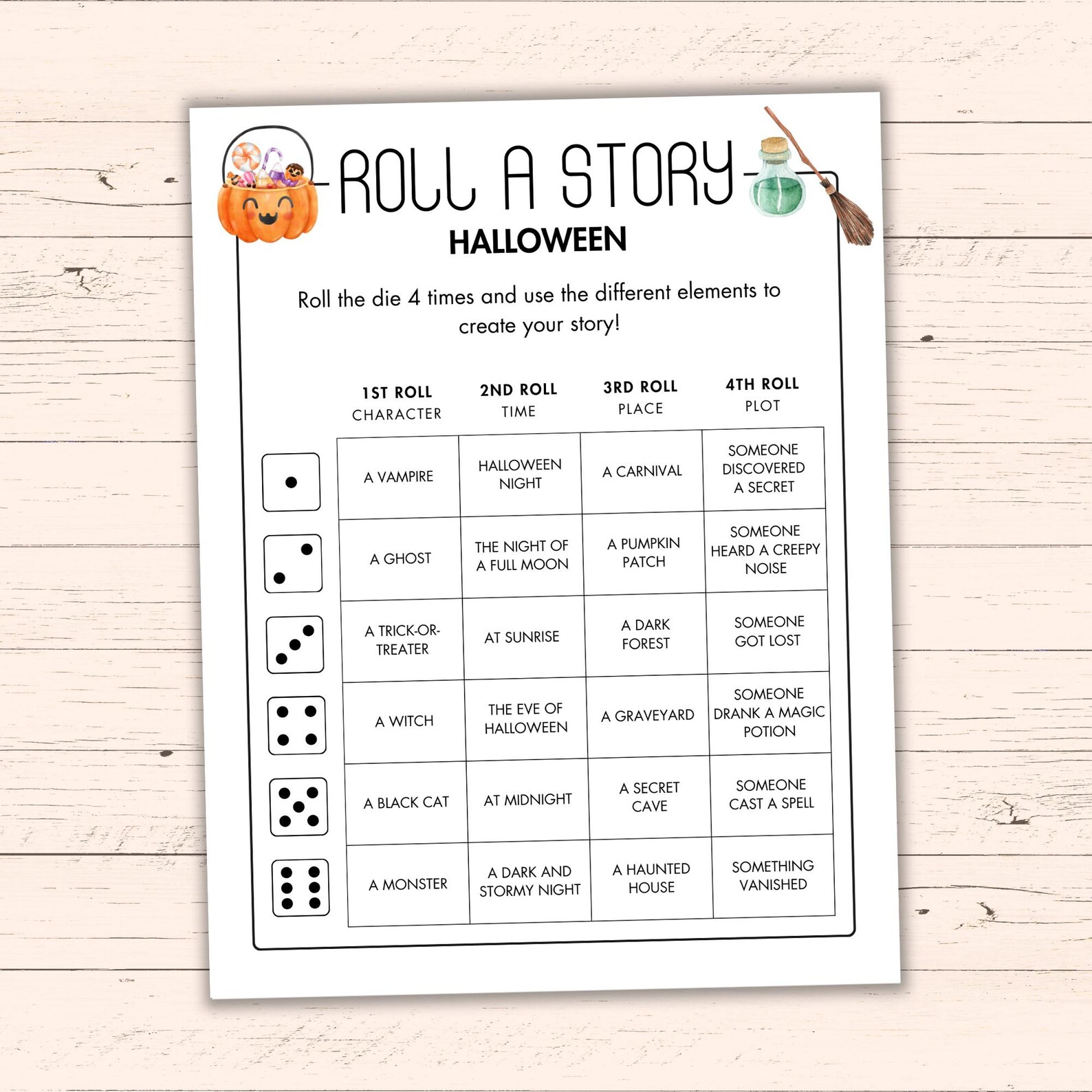 Halloween Roll a Story - Creative Writing Prompt Activity - Printable ...