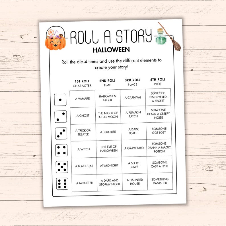 Halloween Roll a Story - Creative Writing Prompt Activity - Printable ...