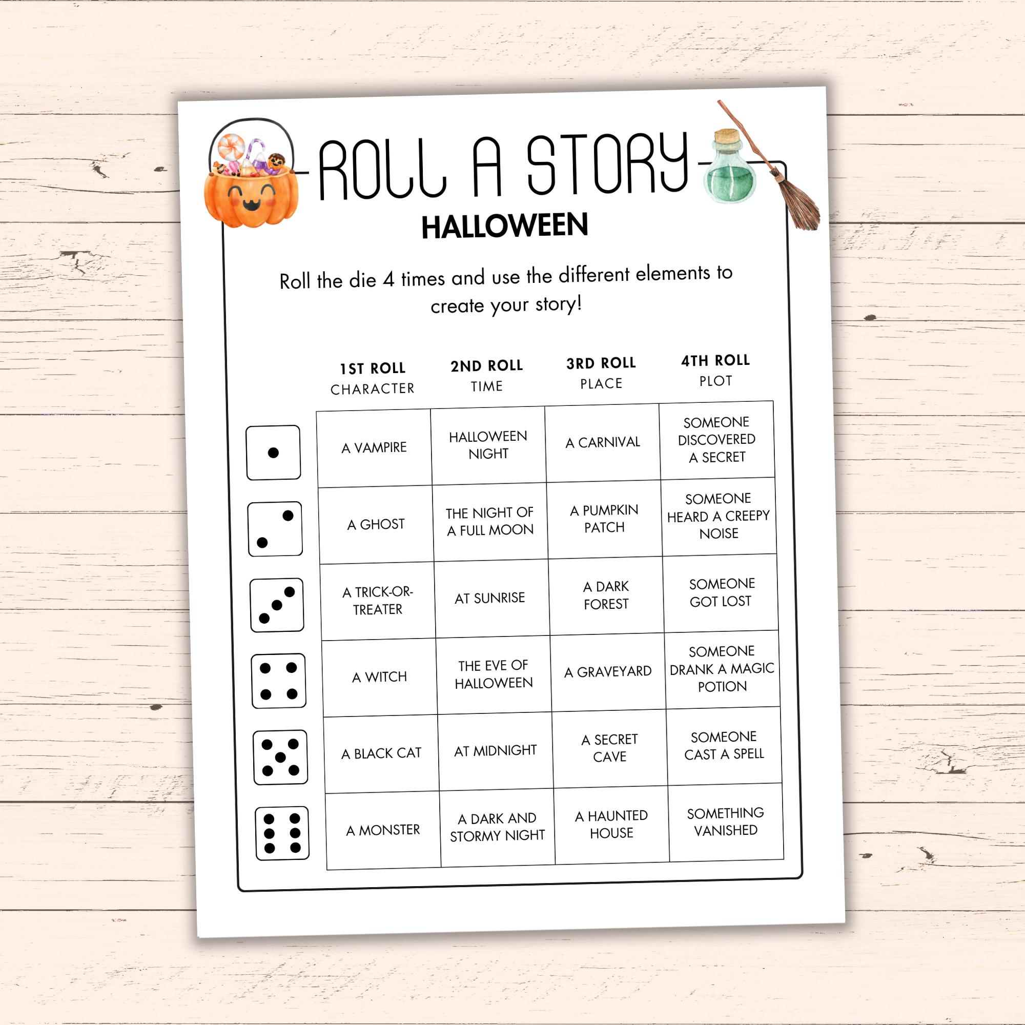 Halloween Roll a Story - Creative Writing Prompt Activity - Printable ...