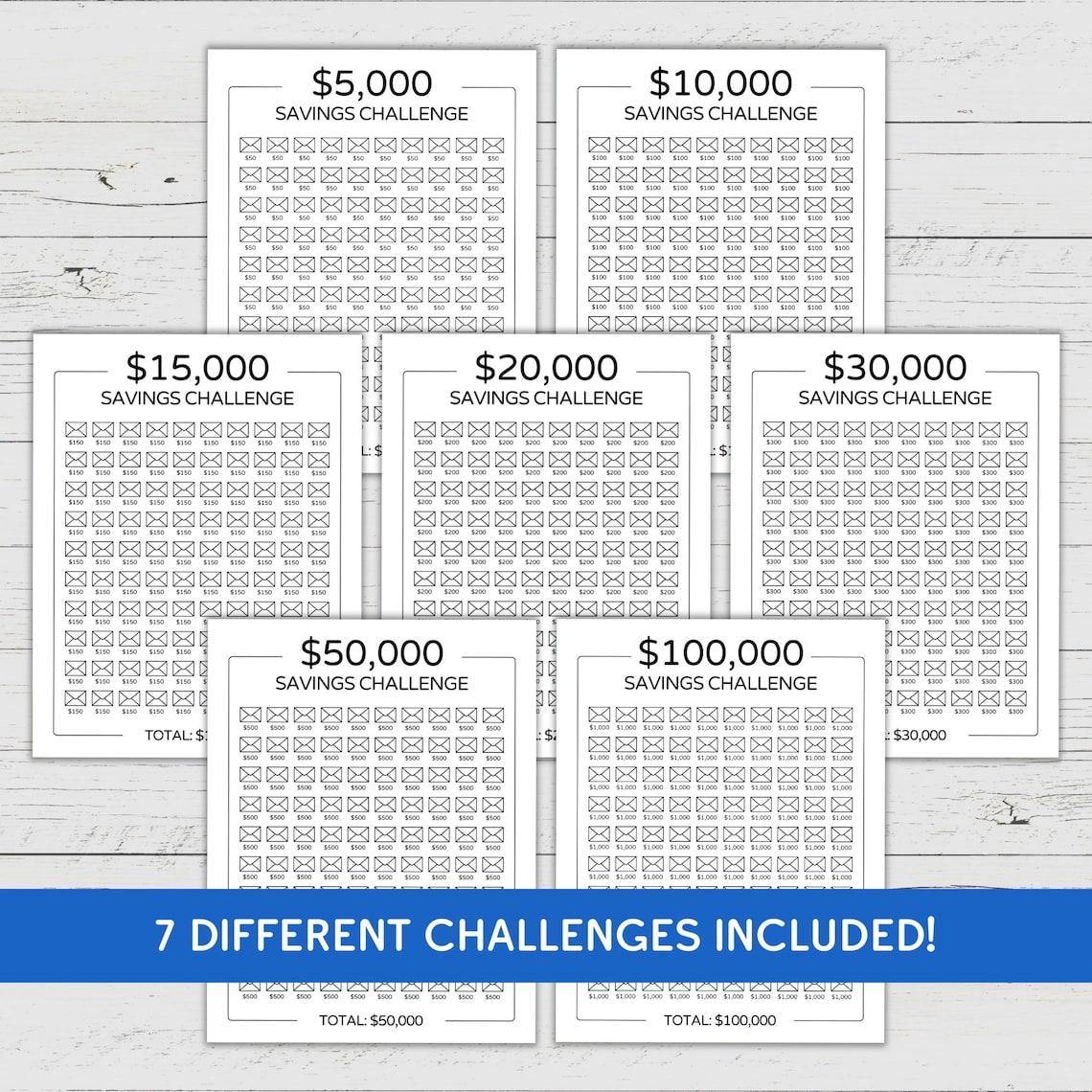 100 Envelopes Savings Challenge Bundle Savings Tracker Printable for 5K 10K 15K 20K 30K 50K 100K ...