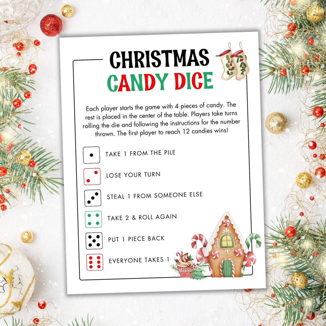 Printable Christmas Candy Dice Game - Christmas Party Game - Christmas ...