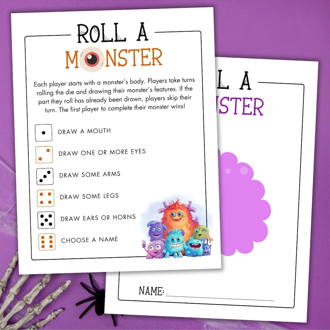 Roll a Monster Game - Printable Halloween Game - Halloween Activity for ...