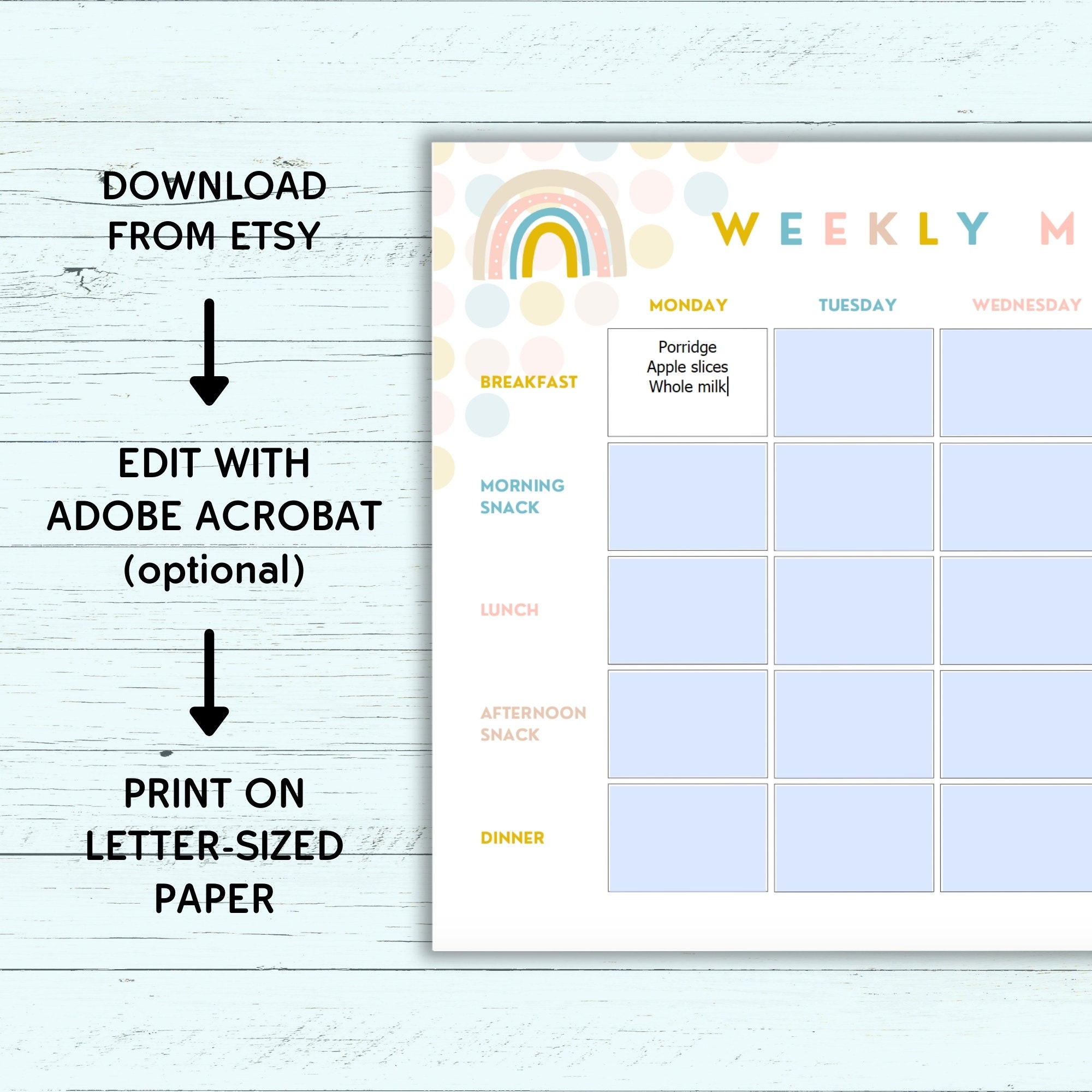 Cute Printable Weekly & Monthly Menu for Kids - Blank Fillable PDF ...