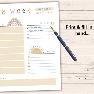 Printable Boho Weekly Planner US Letter A4 Editable - Etsy