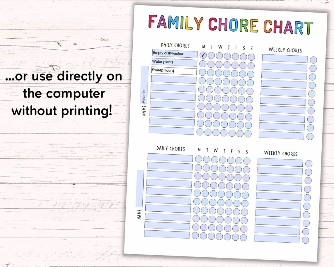 Printable Family Chore Chart Editable Chore Chart for - Etsy