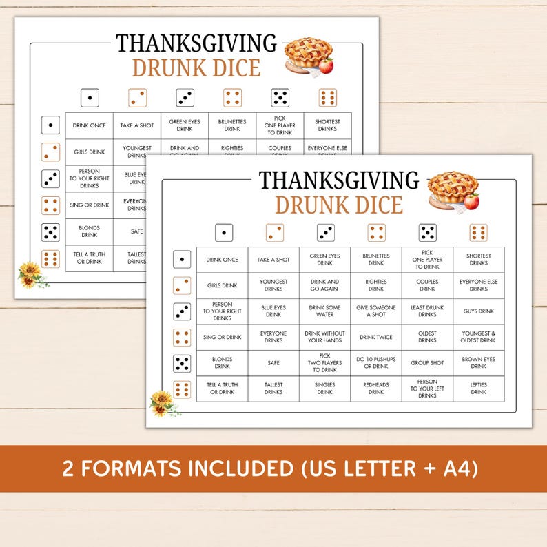 Printable Thanksgiving Drunk Dice Game - Drinking Game for Adults ...