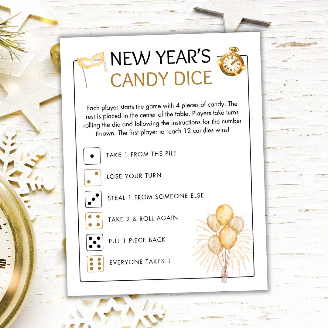 Printable New Year Candy Dice Game - New Year's Eve Party Game - New ...