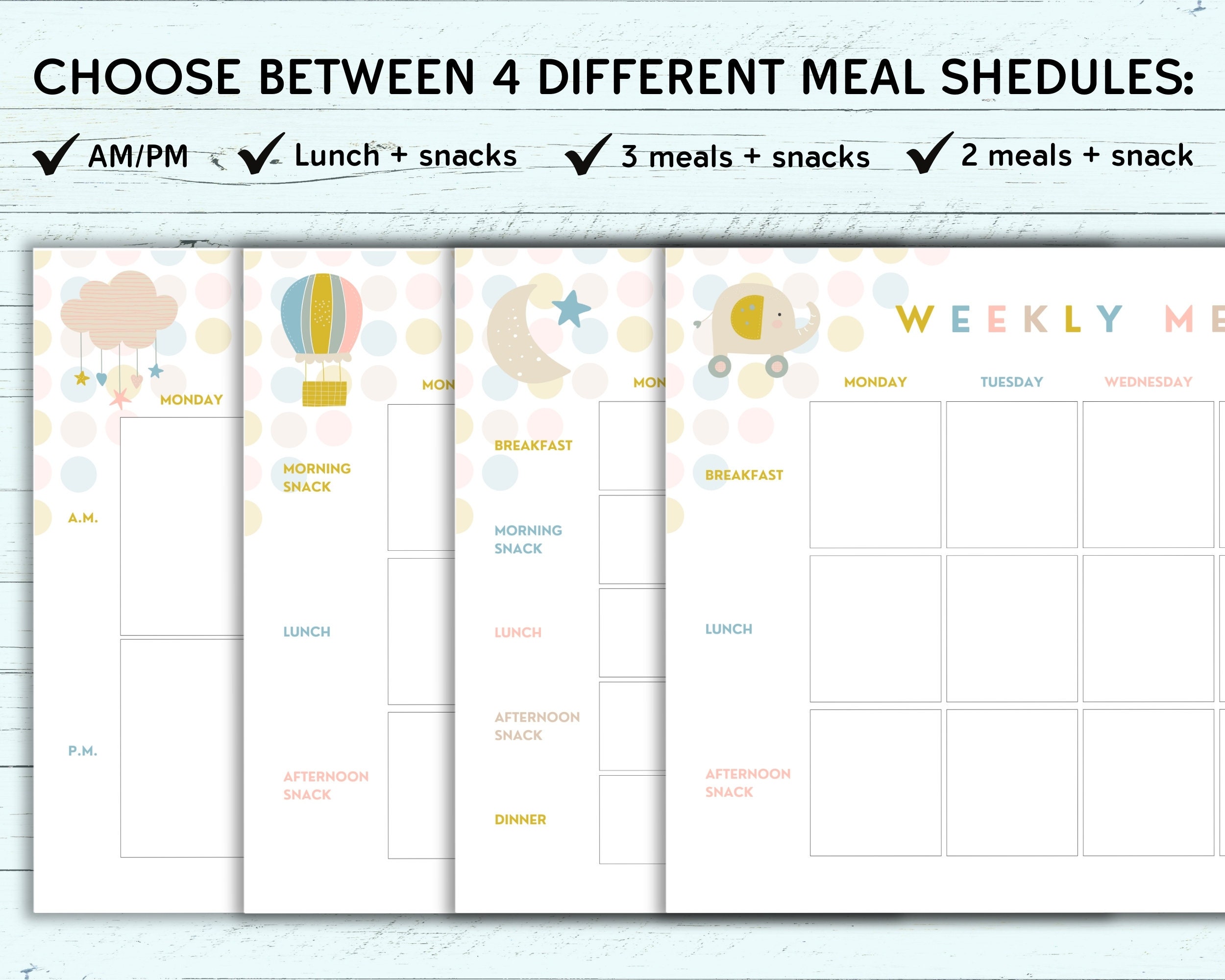 Cute Printable Weekly & Monthly Menu for Kids Blank Fillable PDF ...