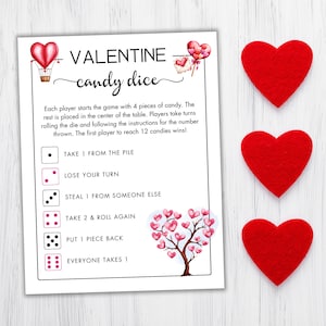Printable Valentine Candy Dice Game - Valentine Party Game - Valentine ...