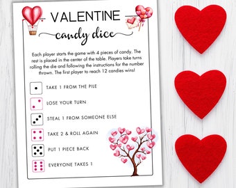 Valentine's Day Game Candy Dice Game Valentine Activity for Kids ...