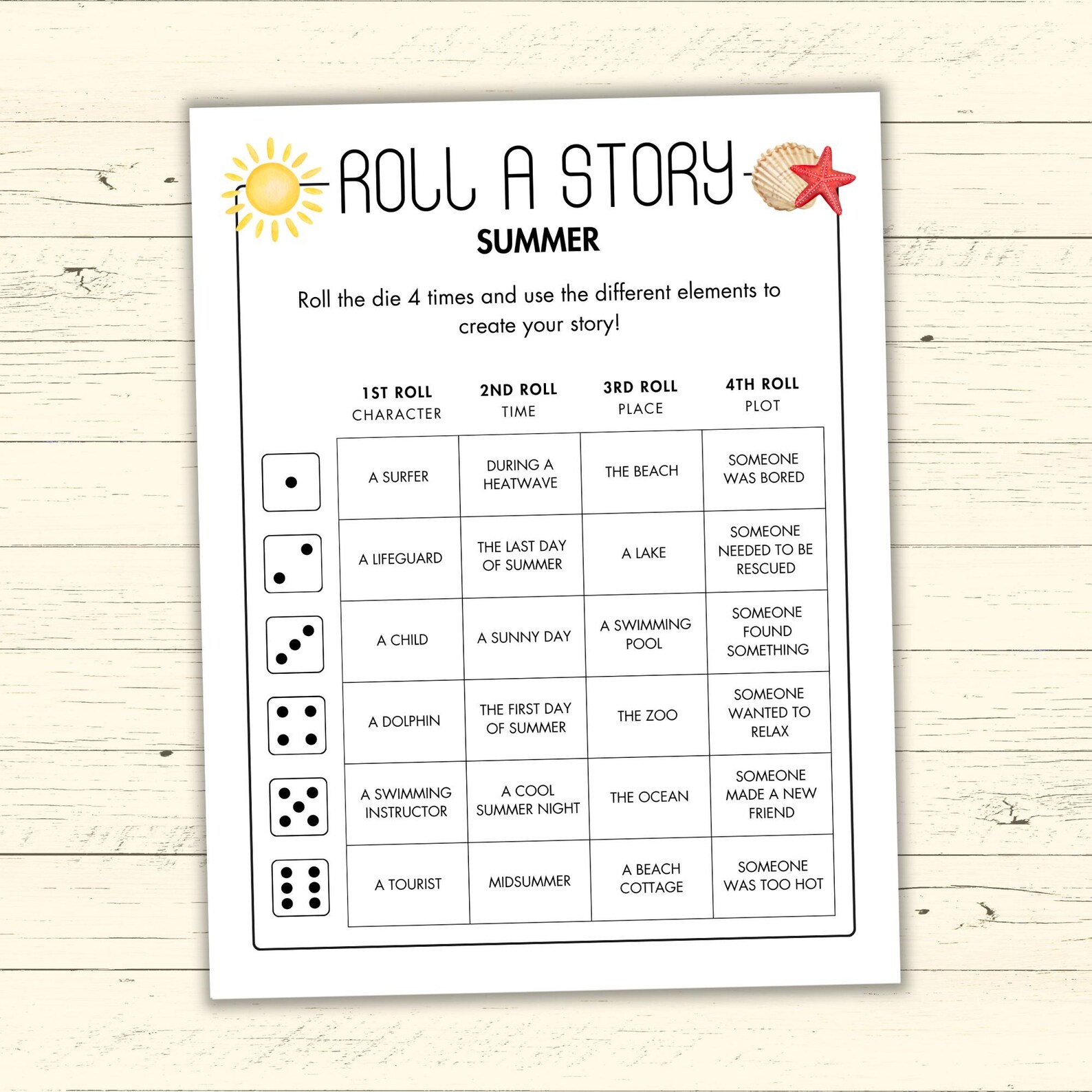 Summer Roll a Story - Creative Writing Prompt Activity - Printable ...
