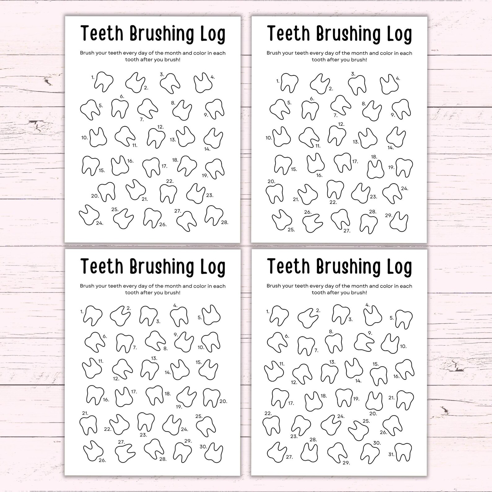 Monthly Teeth Brushing Tracker - Printable Teeth Brushing Log - Dental ...