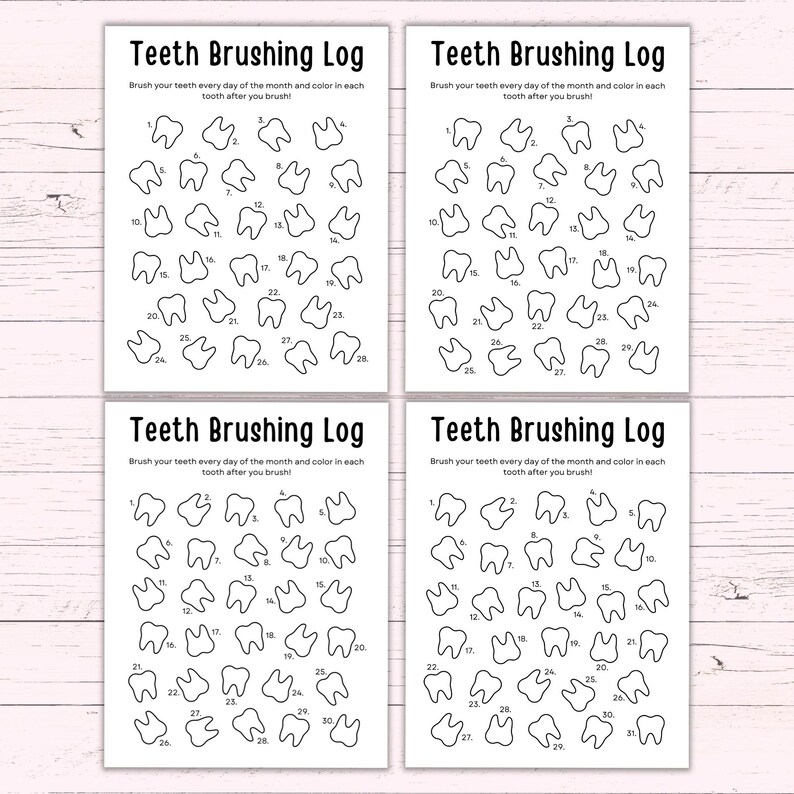 Monthly Teeth Brushing Tracker - Printable Teeth Brushing Log - Dental ...