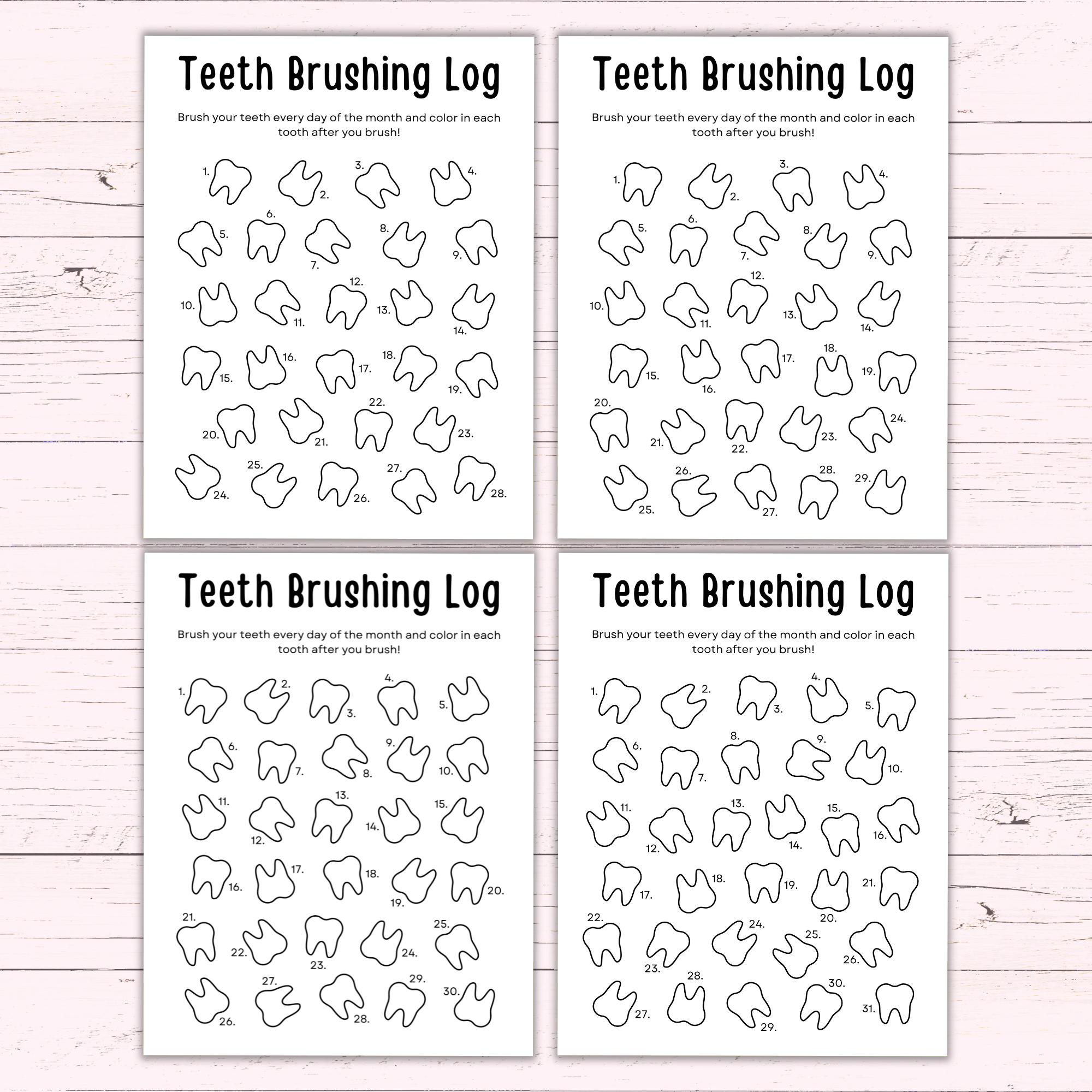 Monthly Teeth Brushing Tracker - Printable Teeth Brushing Log - Dental ...