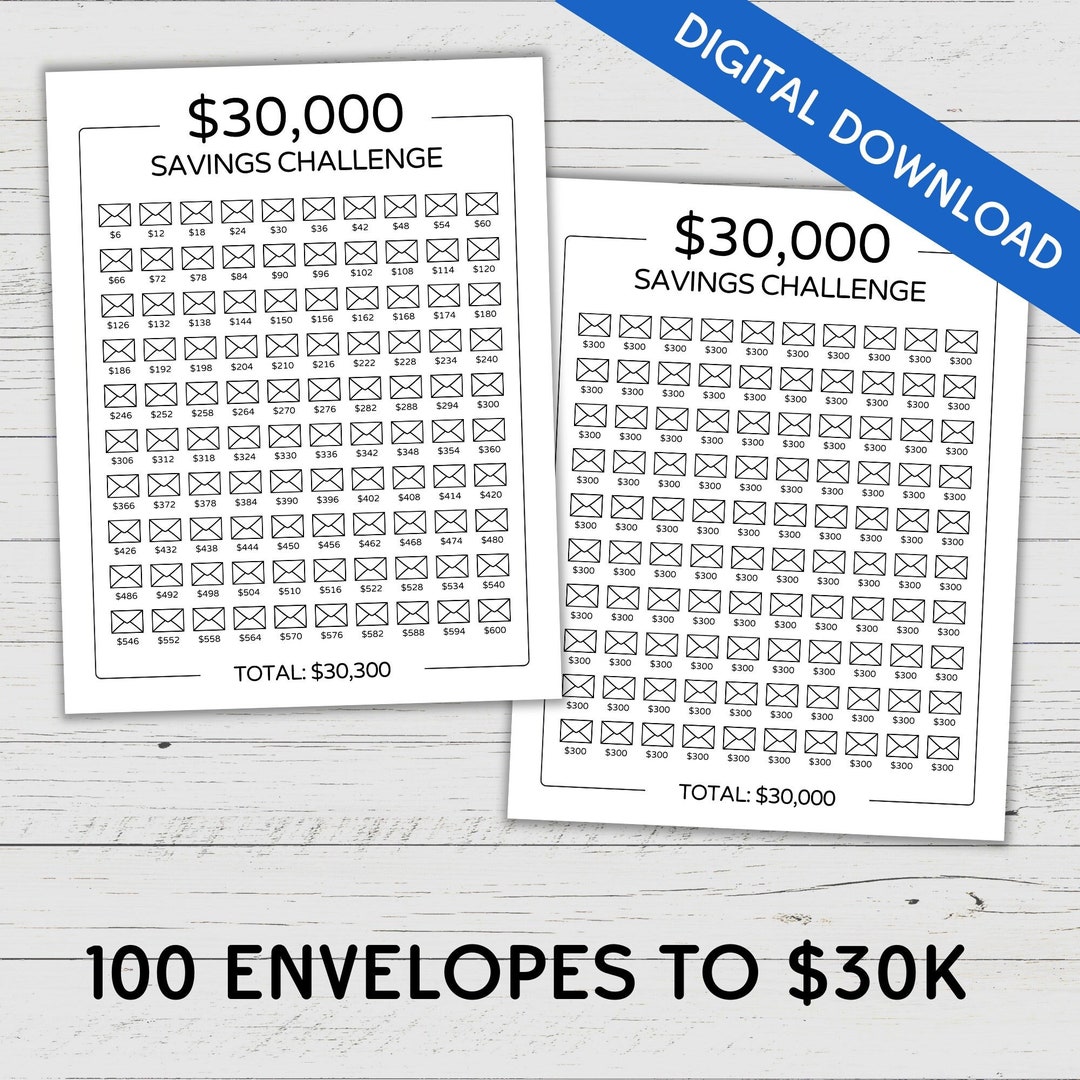 30K Savings Challenge Printable 100 Envelopes Saving - Etsy