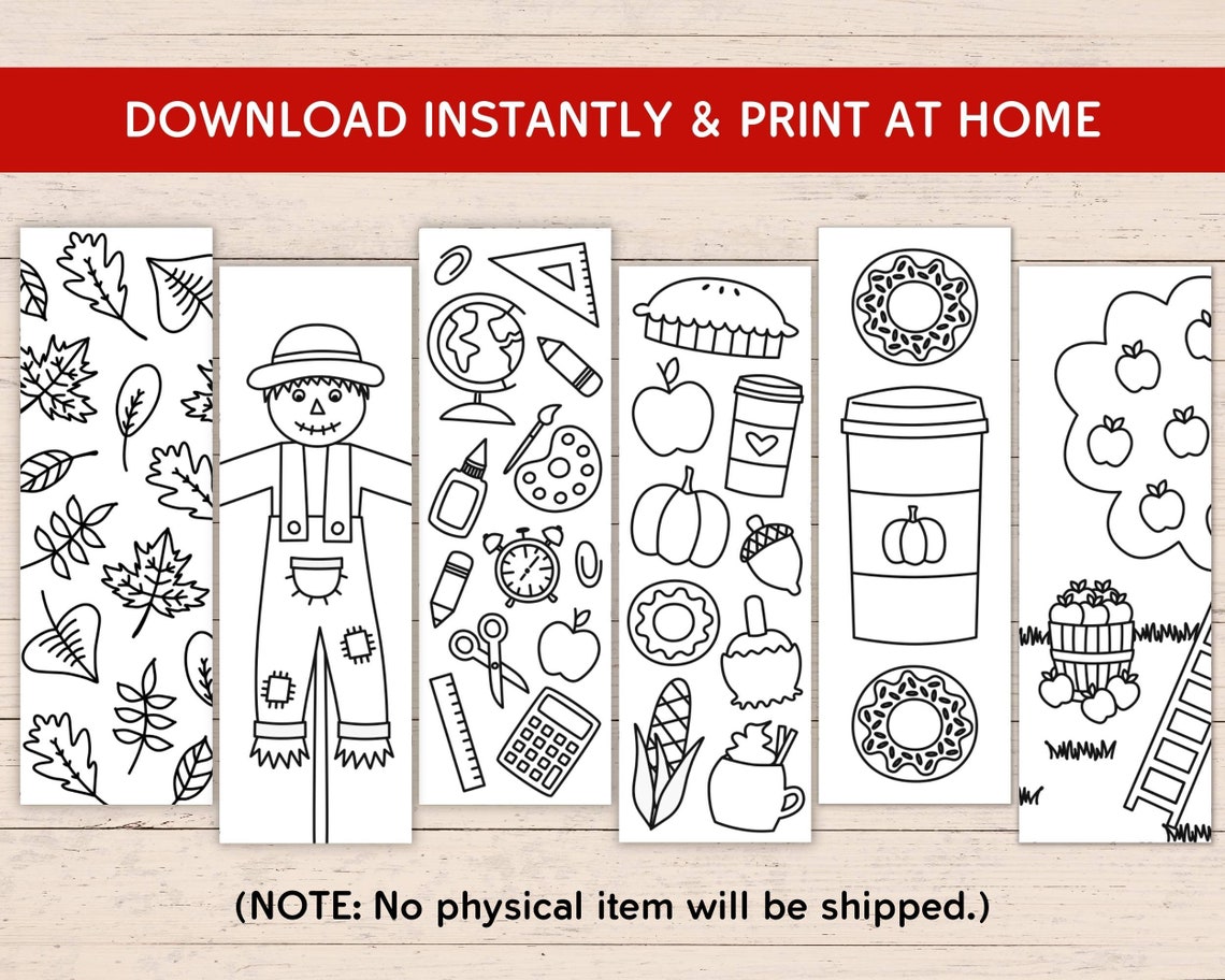 Printable Fall Coloring Bookmarks Set of 6 PDF Instant - Etsy