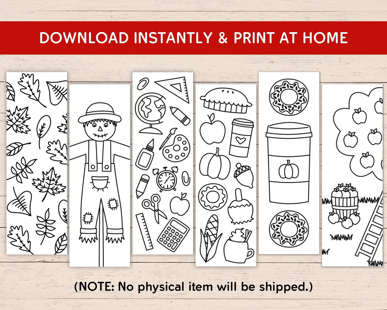Printable Fall Coloring Bookmarks Set of 6 PDF Instant - Etsy