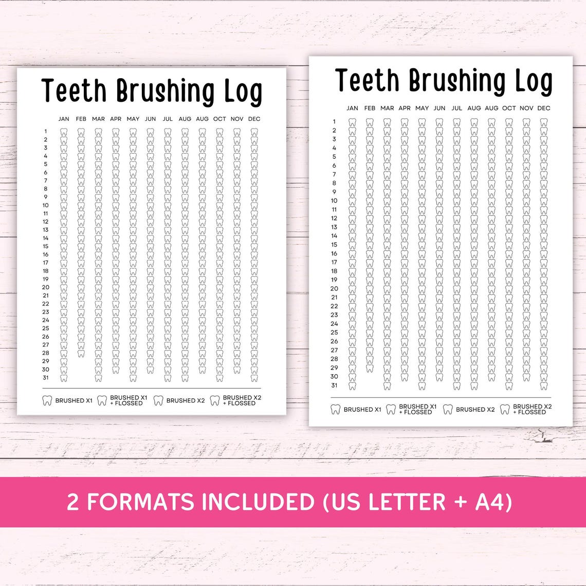 Yearly Teeth Brushing Tracker - Printable Teeth Brushing Log - Dental ...