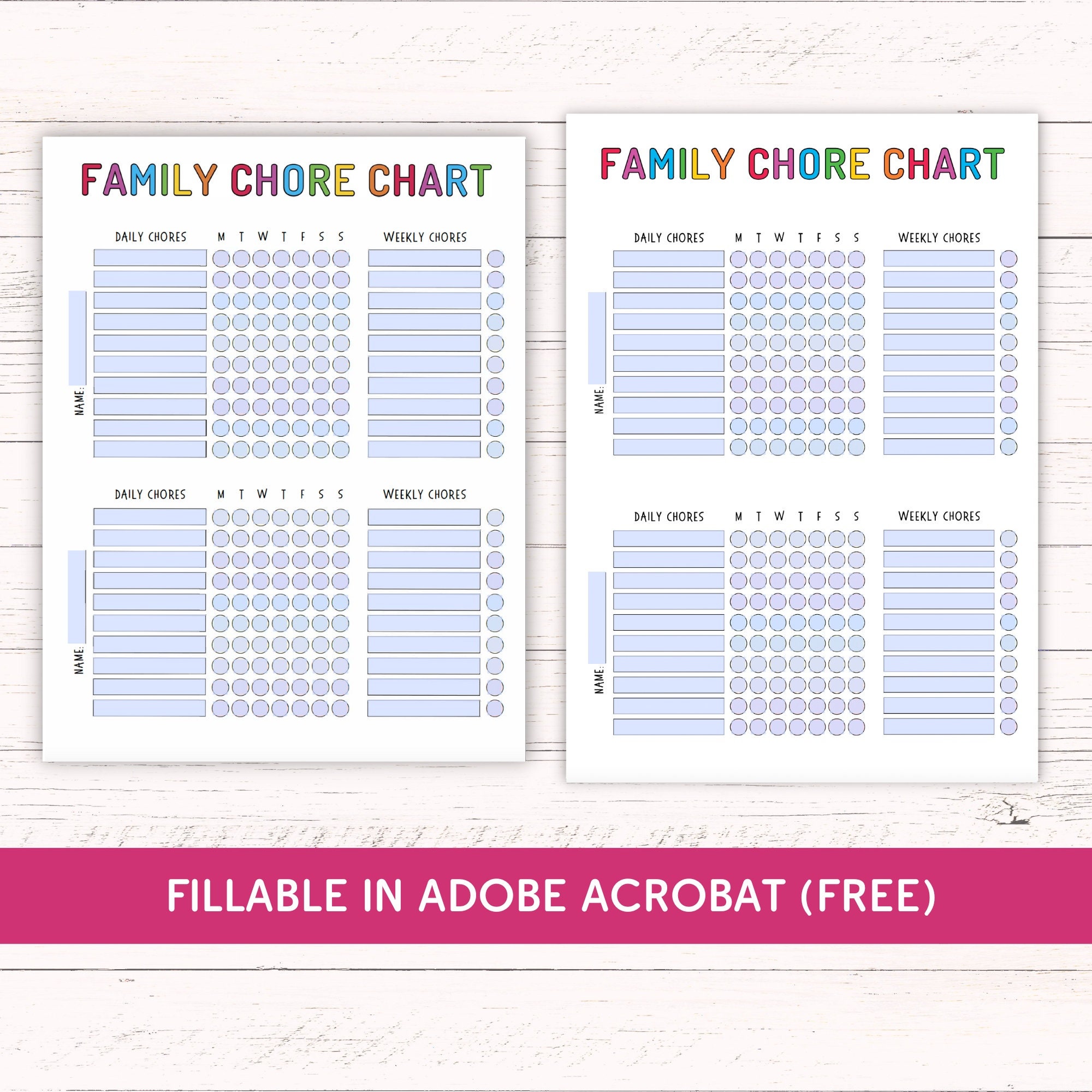 Printable Family Chore Chart Editable Chore Chart for Multiple Kids ...