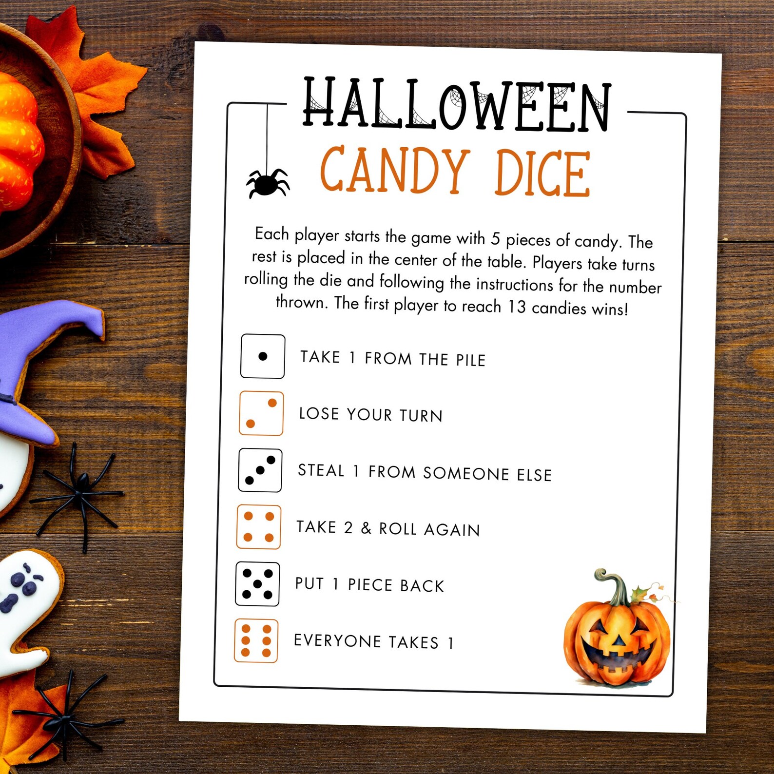 Printable Halloween Candy Dice Game - Halloween Party Game - Halloween ...