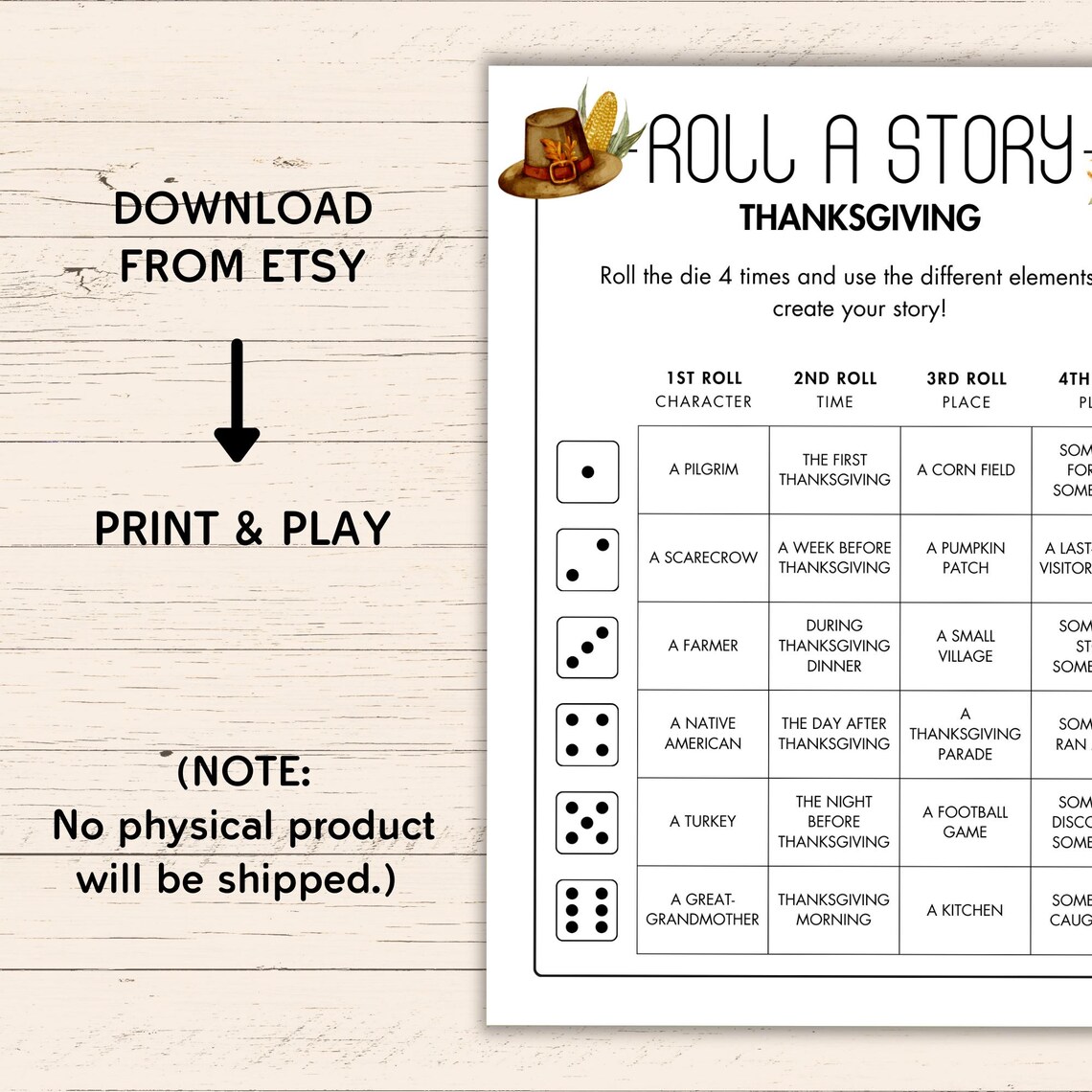 Thanksgiving Roll a Story - Creative Writing Prompt Activity ...