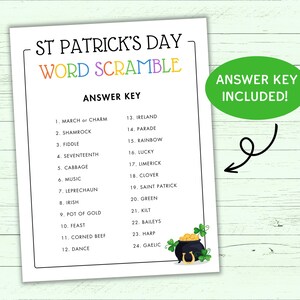 St Patrick's Day Word Scramble - Printable St Patty's Activity - Party ...