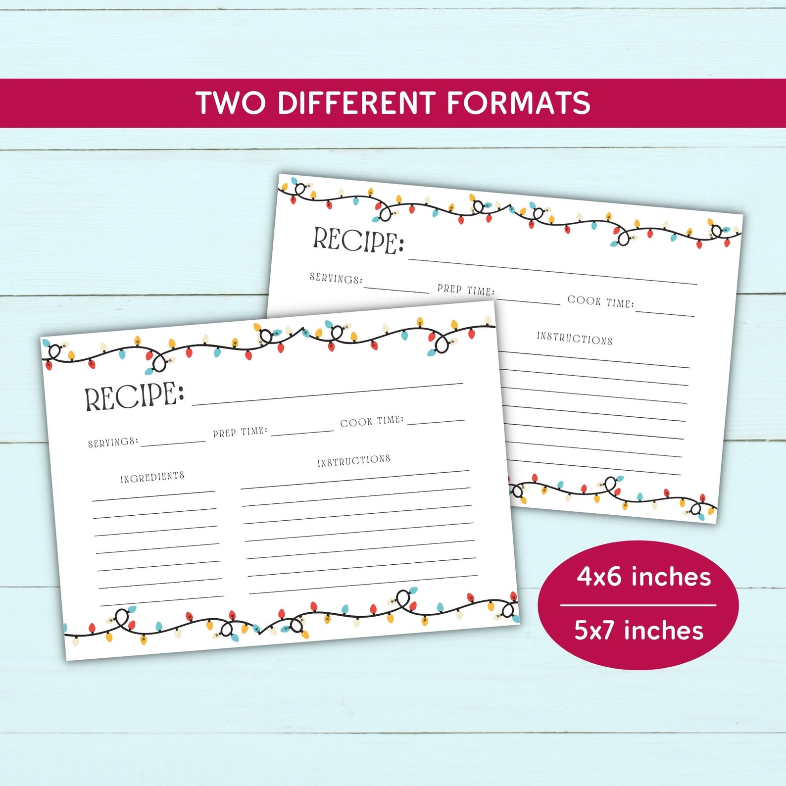 Printable Christmas Recipe Card - Editable Recipe Card Template - 4x6 ...