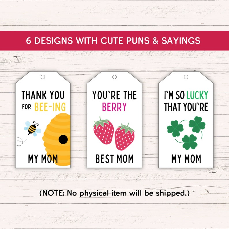 Cute Printable Mother's Day Gift Tag Bundle With Puns PDF Digital ...