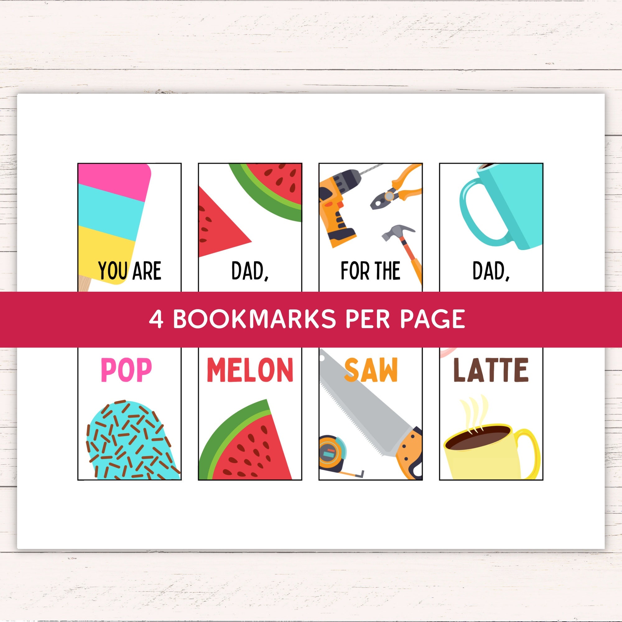 Cute Printable Father's Day Bookmarks With Puns - PDF Digital Instant ...
