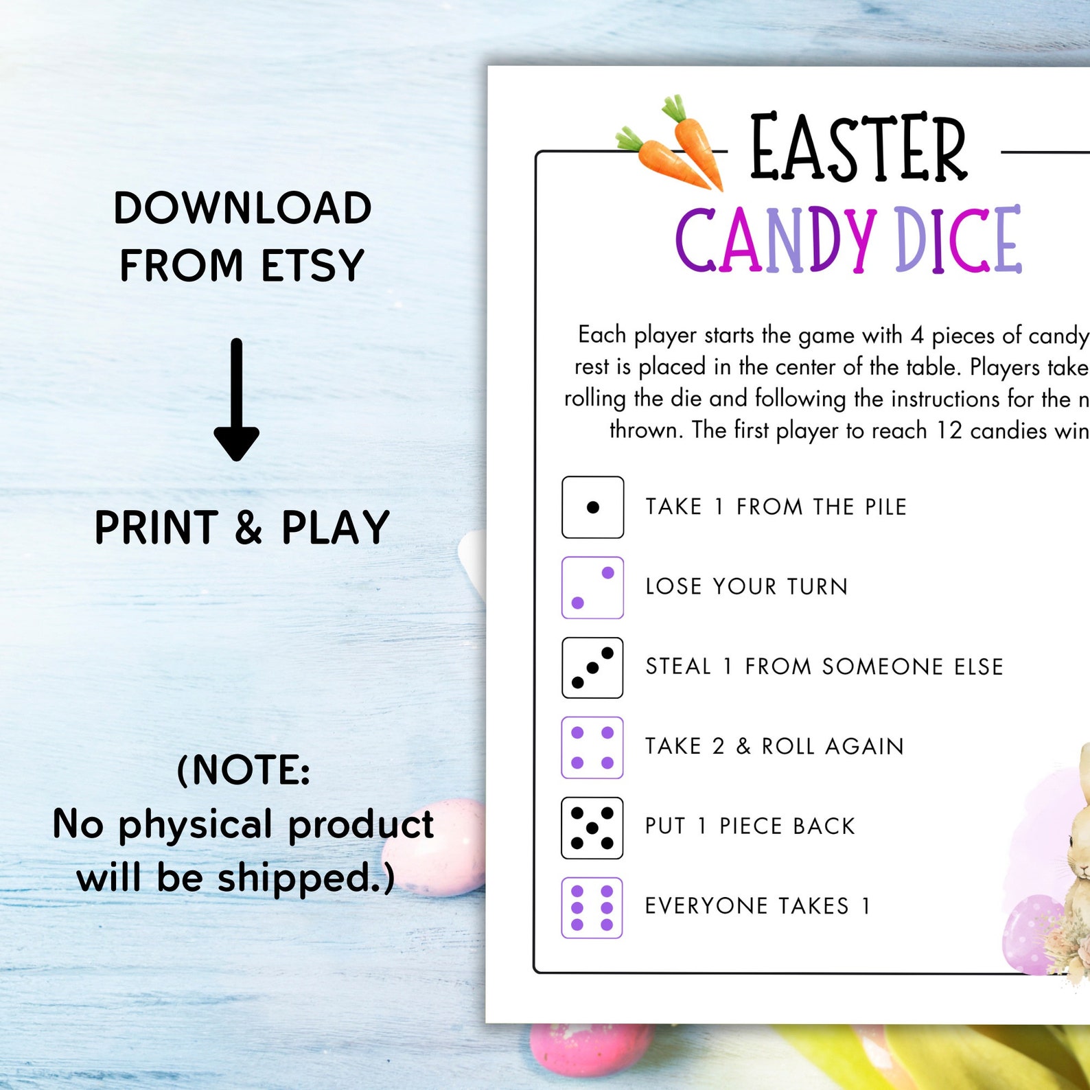 Printable Easter Candy Dice Game - Easter Party Game - Easter Activity ...