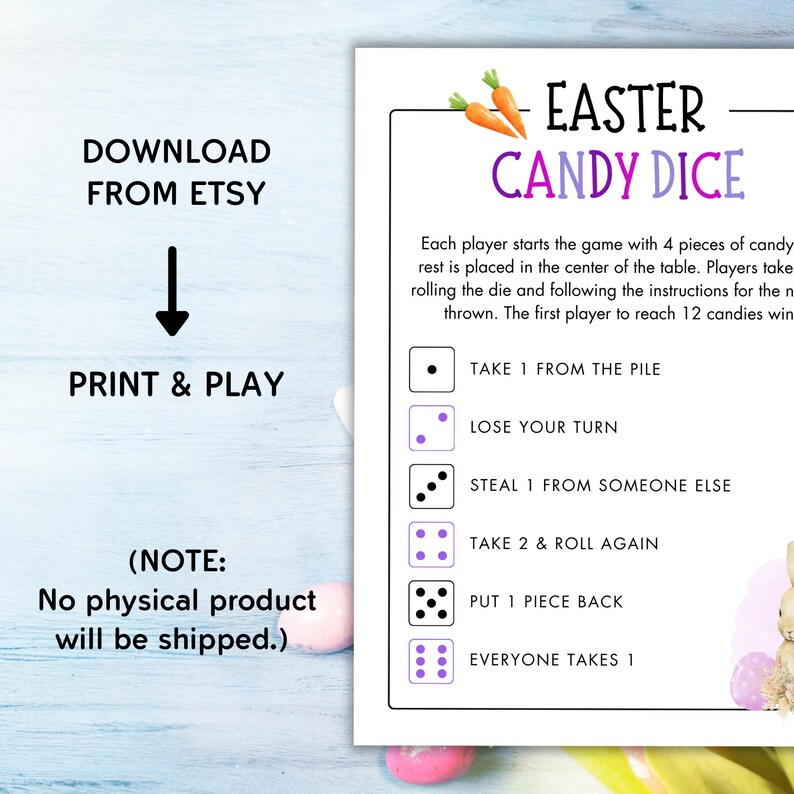 Printable Easter Candy Dice Game - Easter Party Game - Easter Activity ...