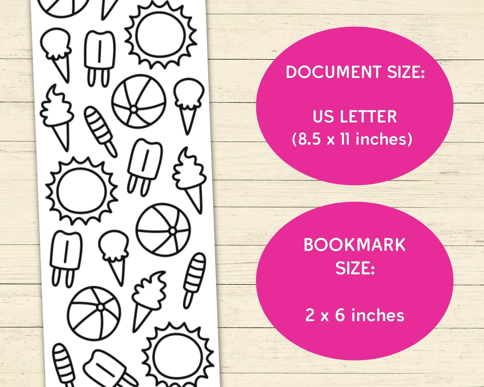 Printable Summer Coloring Bookmarks Set of 6 PDF Instant - Etsy