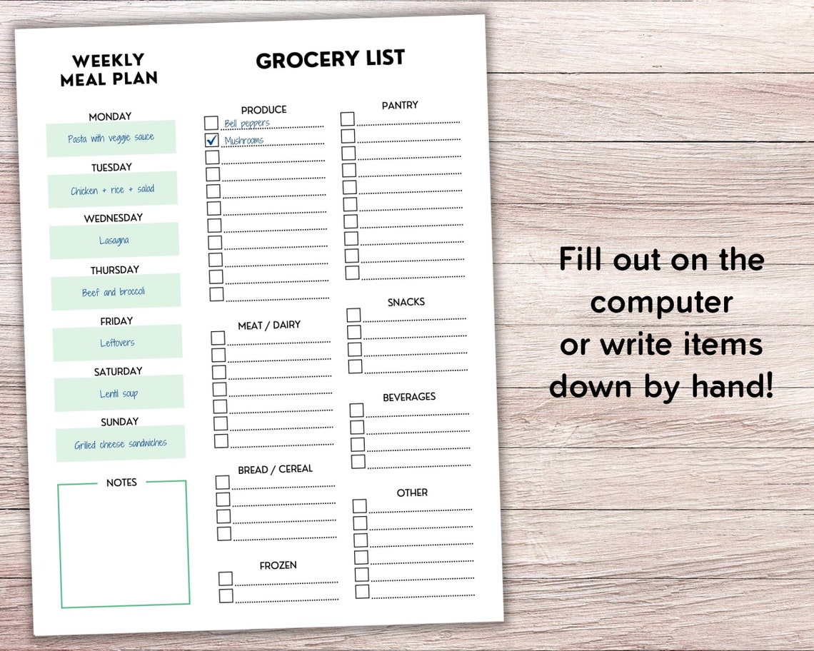 Printable Grocery List Menu Combo US Letter A4 Editable - Etsy