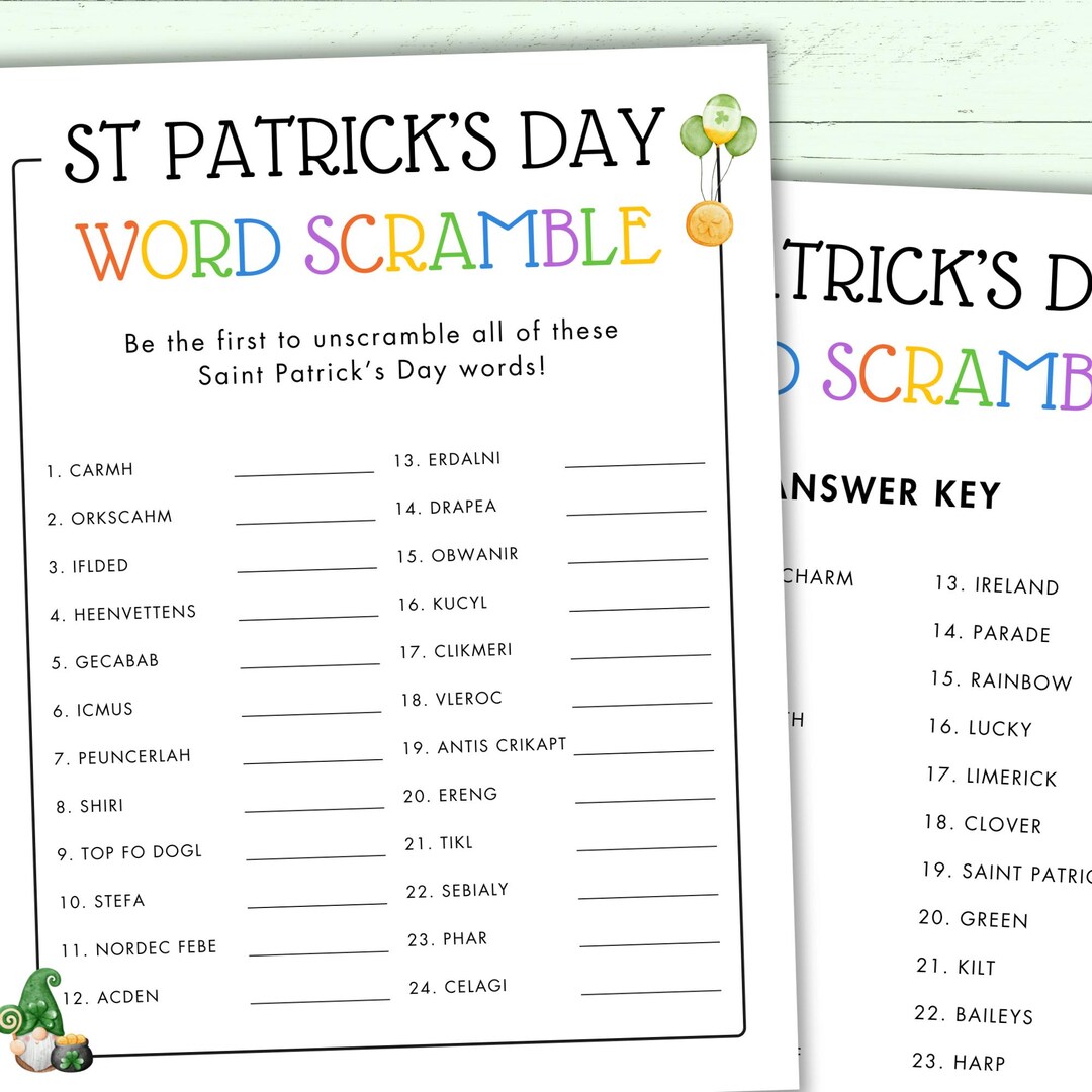 St Patrick's Day Word Scramble - Printable St Patty's Activity - Party ...
