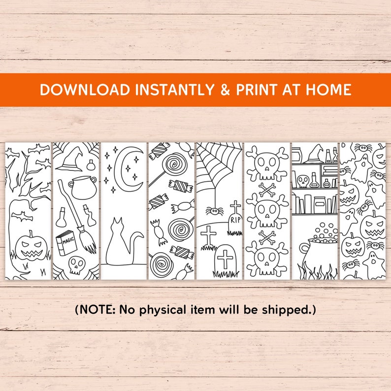 Printable Halloween Coloring Bookmarks - Set of 8 - PDF Instant Digital ...