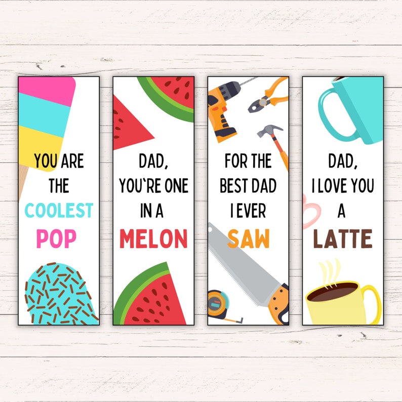 Cute Printable Father's Day Bookmarks With Puns - PDF Digital Instant ...