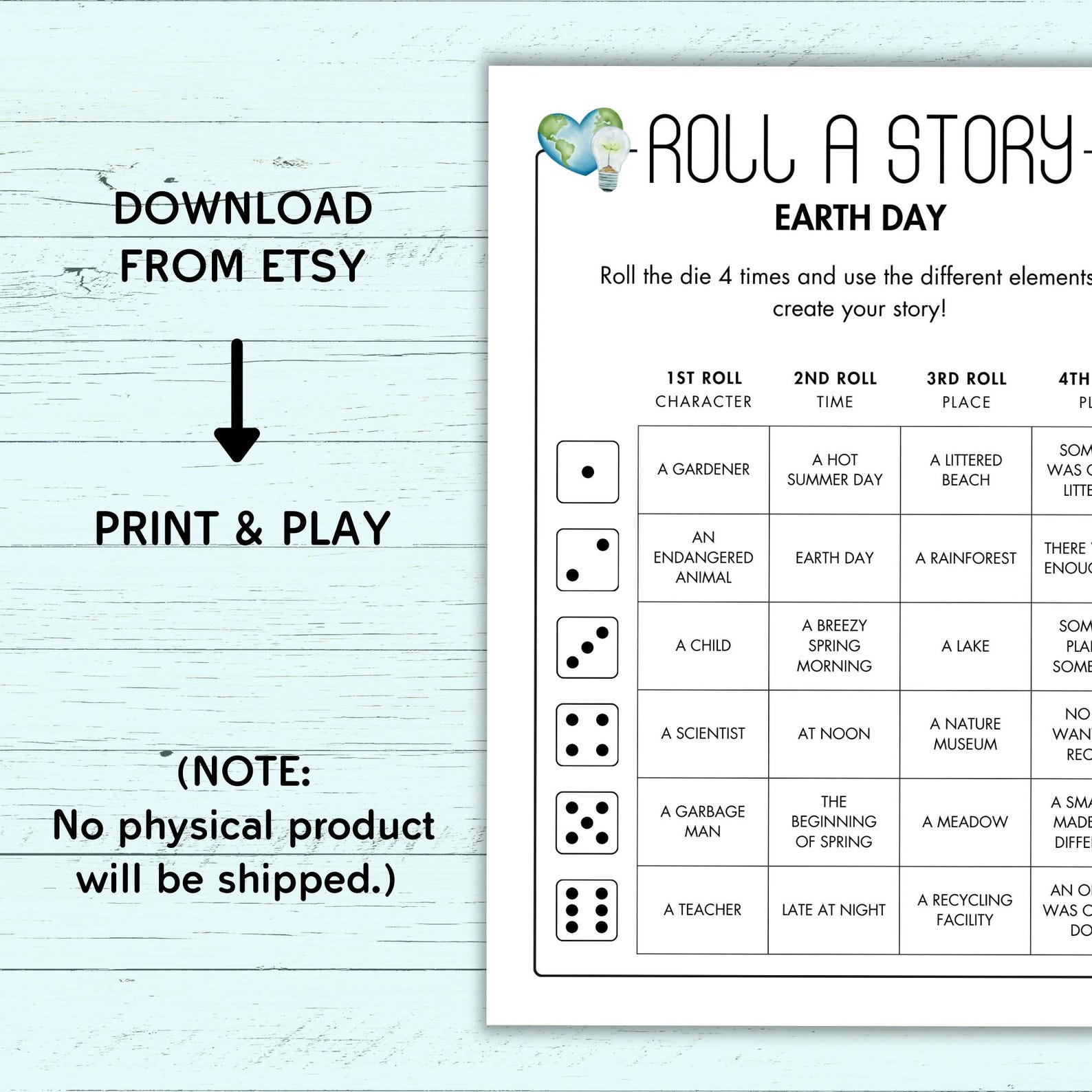 Earth Day Roll a Story - Creative Writing Prompt Activity - Printable ...