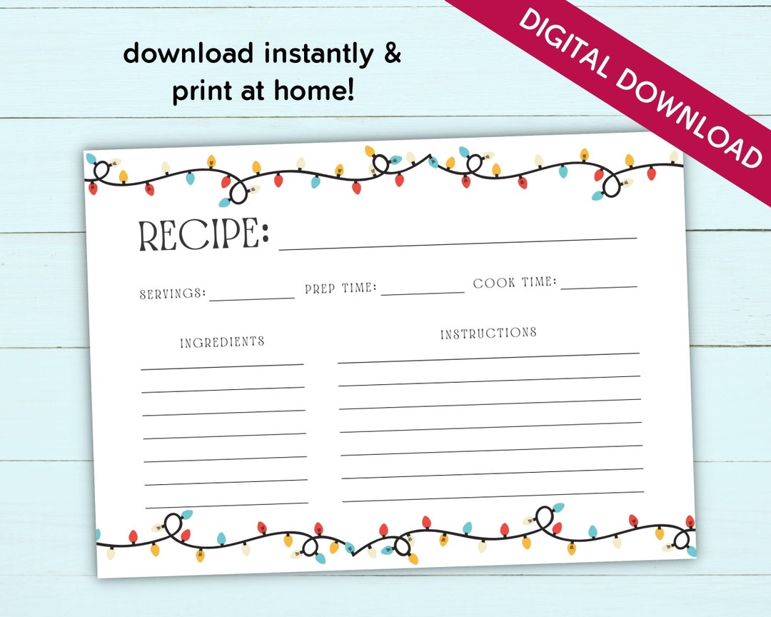 Printable Christmas Recipe Card Editable Recipe Card Template 4x6 & 5x7 ...