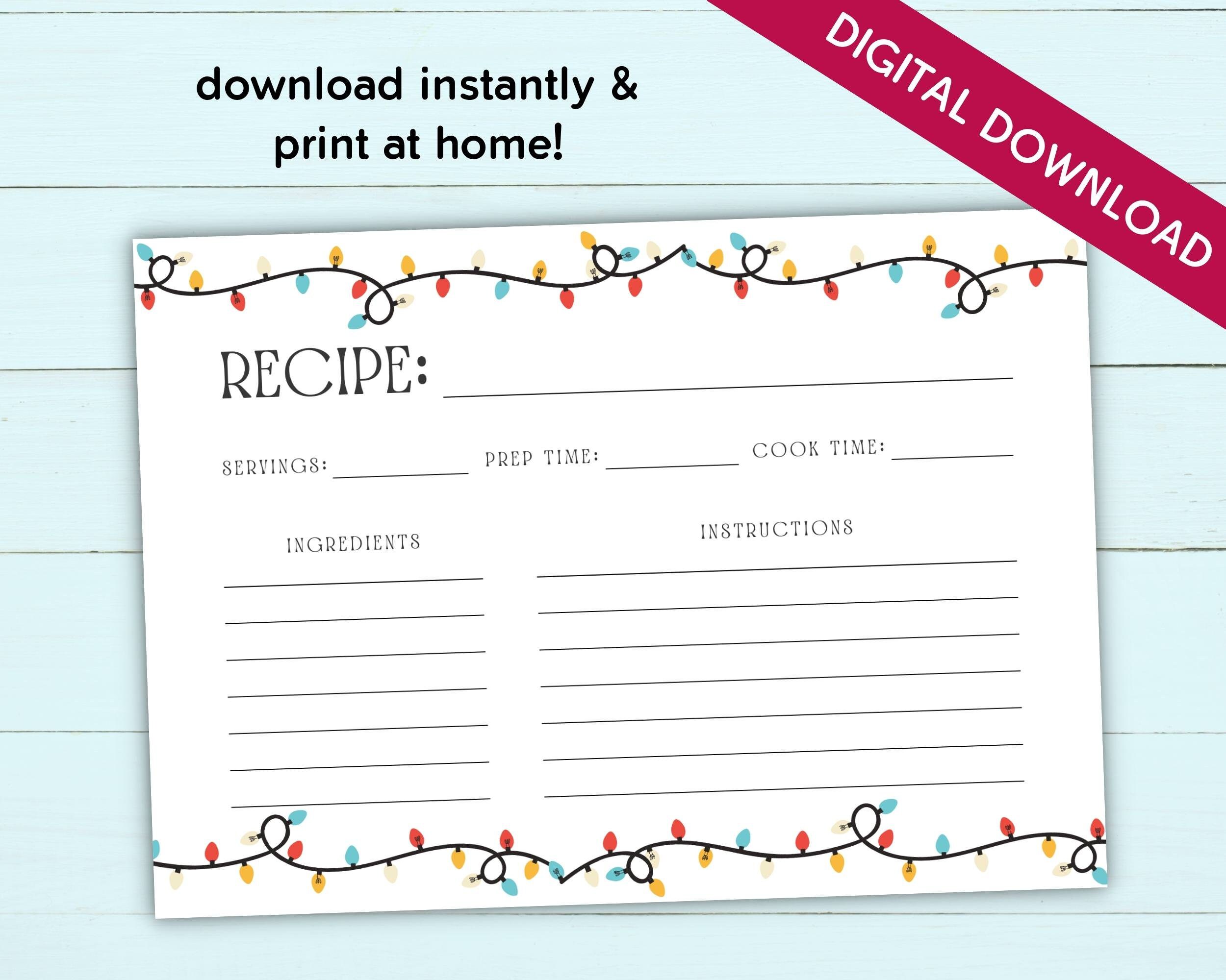 Printable Christmas Recipe Card Editable Recipe Card - Etsy