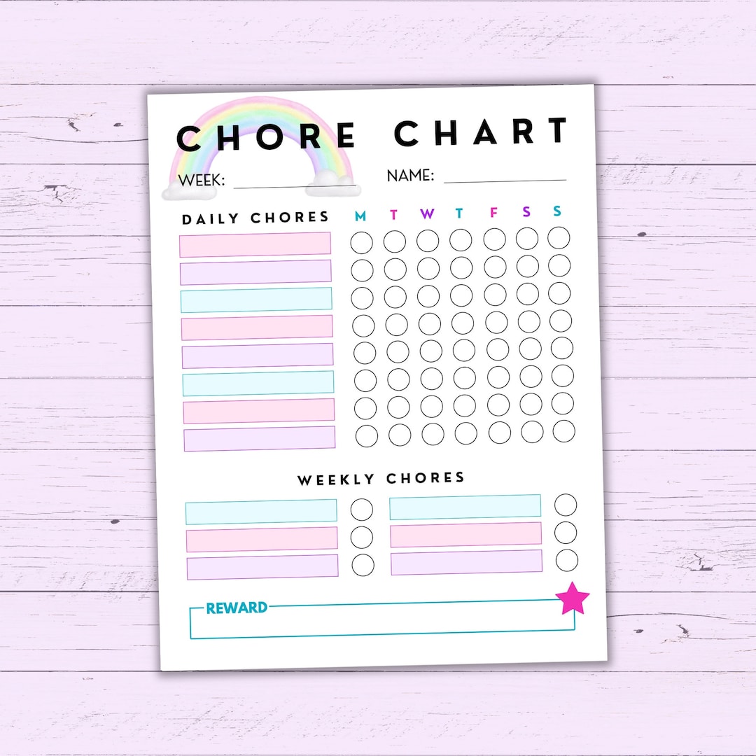Editable Printable Chore Chart for Kids - Vertical Pink & Purple Design ...