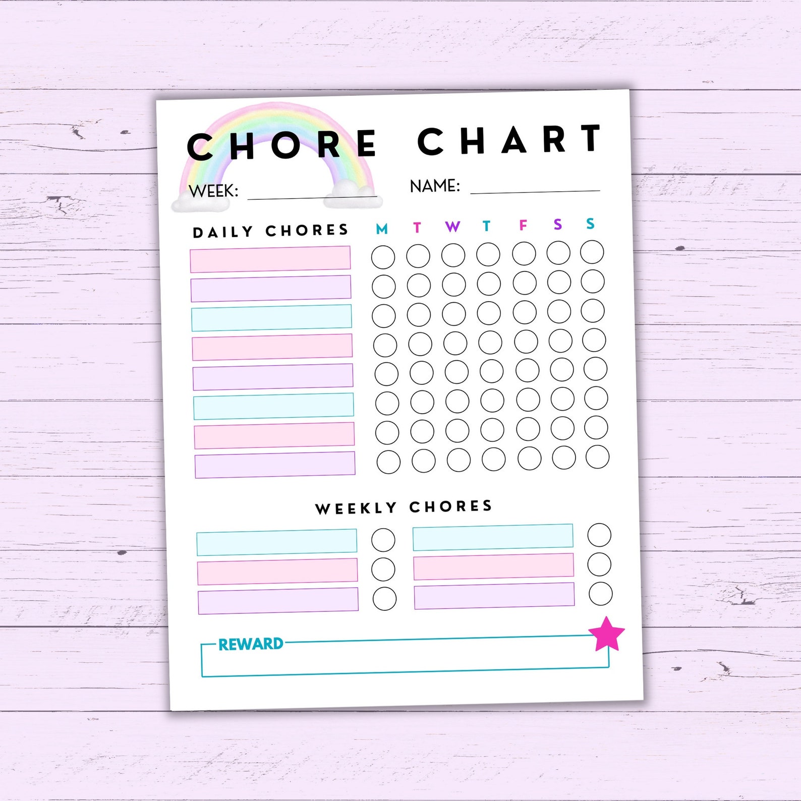 Editable Printable Chore Chart for Kids - Vertical Pink & Purple Design ...